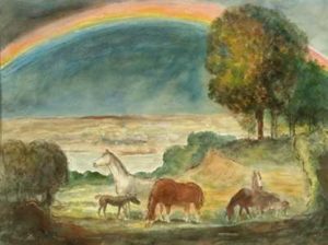 Horses in Pasture with Rainbow - Kiechel Fine Art